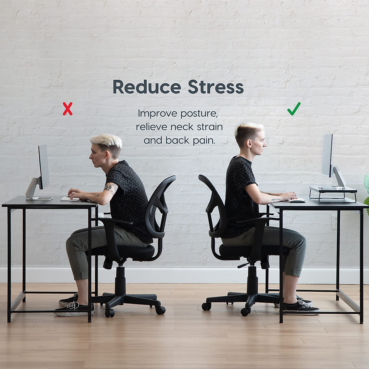 IRIS USA 2-Tier Long Multi-Purpose PC Monitor Organizer Stand, Stackable Ergonomic Desktop and Countertop Riser for Computer Laptop TV Shoes Kitchen Pantry and Closet Organization, White