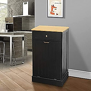LUCKWIND Kitchen Cabinet Trash Can Holder Drawer – Stand Recycling Tilt Pull Garbage Wooden Cutting Board Removable Metal Handle 20” Wide (Black, Single)
