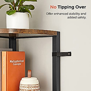 VASAGLE 5 Tier Corner Shelf Stand, Corner Bookshelf, Tall Corner Storage Shelves, Industrial Rack Plant Stand for Living Room, Bedroom, Home Office, Rustic Brown and Black ULLS801B01