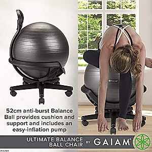 Gaiam Ultimate Balance Ball Chair with Swivel Base - Premium Exercise Stability Yoga Ball Ergonomic Chair for Home and Office Desk - Air Pump, Exercise Guide
