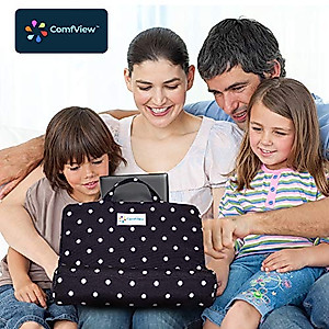 ComfView The Tablet Pillow - Soft Bed Stand Compatible with iPads, Tablets, Books, Smartphone, Magazines - Lap Wedge Mount for Reading, Gadgets, Watching Movies - 11x12x6-Inch (Black White Polka Dot)