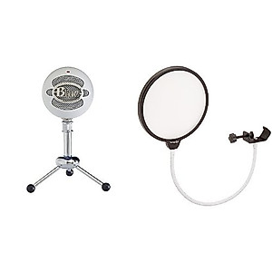 Blue Microphones Snowball USB Microphone, Cardioid Mode (Textured Black), with Dragonpad USA Pop Filter