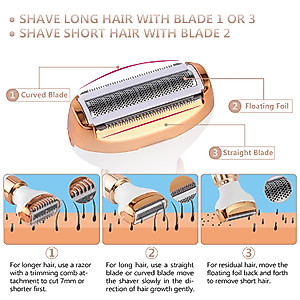 Electric Razor for Women Bikini Trimmer, MKIOVH Women's Cordless Portable 4 in 1 Painless Shaver, ​for face Legs Brows Nose Detachable Head USB Rechargeable Hair Trimmer (White)