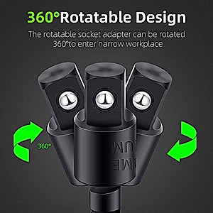CIGOTU Right Angle Drill Adaptor,4-in-1 Impact Drill Bit Extension,360° Rotatable 1/4 3/8 1/2" Impact Grade Socket Adapter Set,105 Degree Angle Screwdriver Drill Bit for Household Workplace Industry