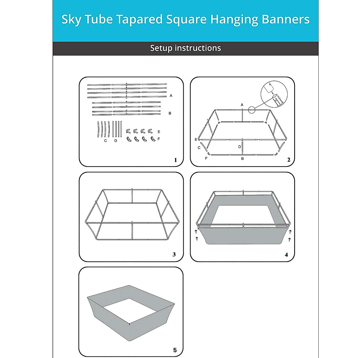 BANNER BUZZ MAKE IT VISIBLE Tapered Square Fabric Hanging Ceiling Banner Sign Single Side Printed Outside for Trade Show Display (12 X 3.5')