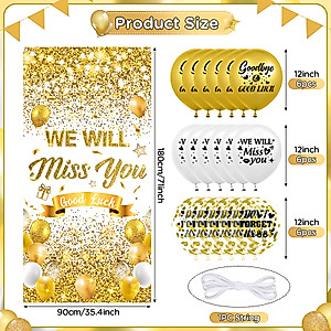 Farewell Party Decorations White Gold We Will Miss You Door Cover Banner and 18Pcs Good Luck Goodbye Balloons for Going Away Retirement Graduation Farewell Anniversary Leaving Party Supplies