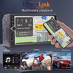 7'' Double Din Car Stereo Build-in Apple Carplay,Bluetooth 5.1 Hand-Free Calling,Touchscreen Car Radio,GPS Navigation,Car FM,Night Vison Backup Camera,Fit Your Car,USB/TF/Subwoorf/240 watts