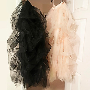 WDPL Women's Black Long Split Ruffles Tulle Special Occasion Skirt (XXXX-Large, Black3)