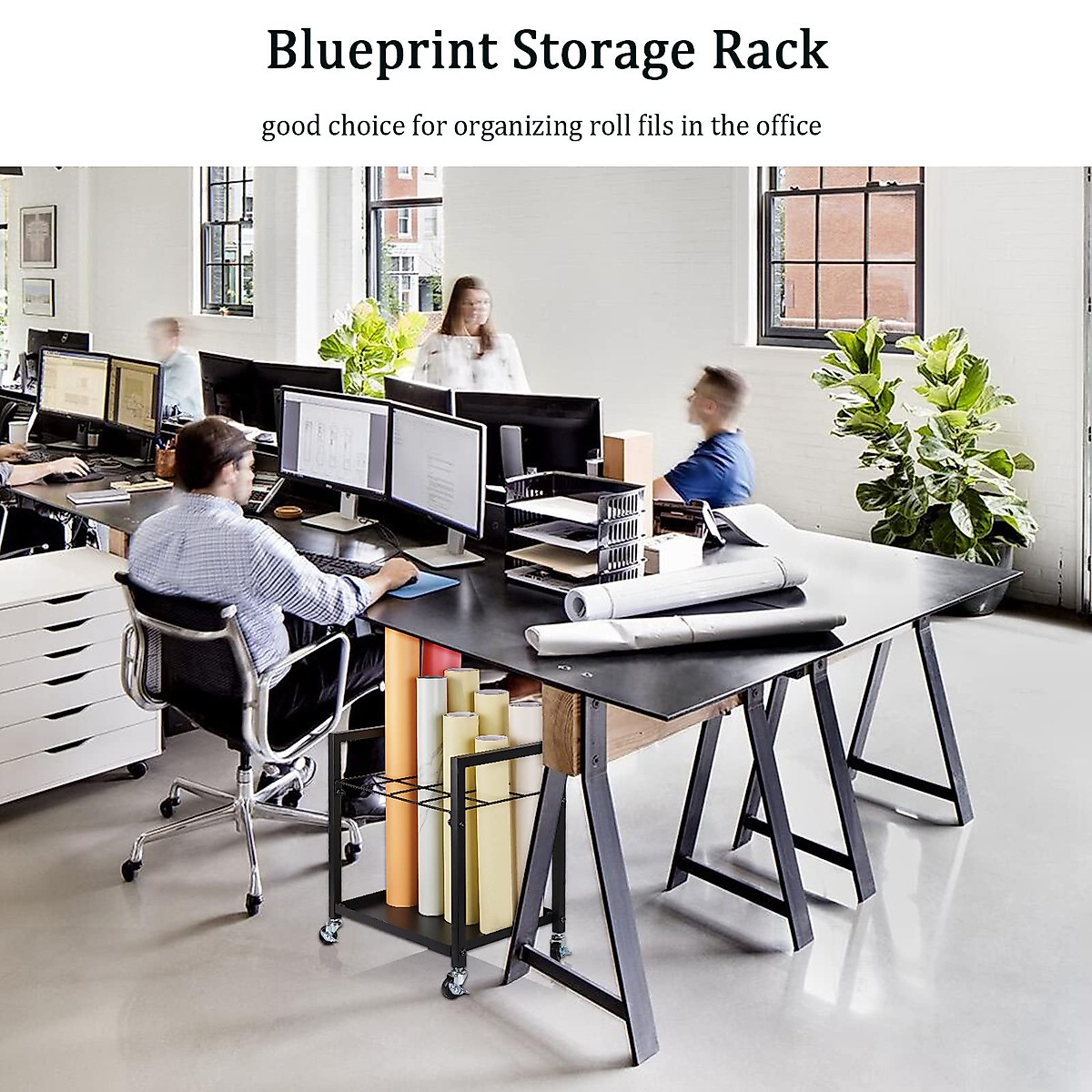 Cathyeen Blueprint Storage Rack Blueprint Holder Metal Blueprint Storage Cart with Wheels 12 Slots Roll File Holder for Home Office School to Storage Blueprint Poster Architectural (Black 12 Slots)