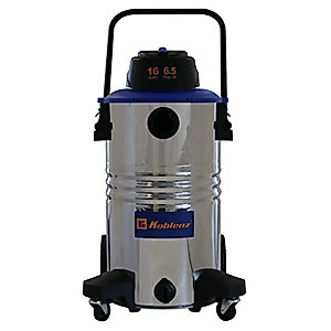 Koblenz Stainless Wet-Dry 6.5 HP Vacuum Cleaner and Blower with Rear Pull Handle, 16 Gallon Tank, Stainless Steel/Black