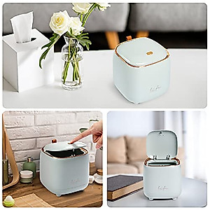 BITOSEE Mini Countertop Trash Can with 10 Rolls of Trash Bags, Waste Can with Press Type Lid, Desktop Trash Can Applicable for Bathroom Vanity,Coffee Table,Offices,Waste Basket (Trash Can-Blue)
