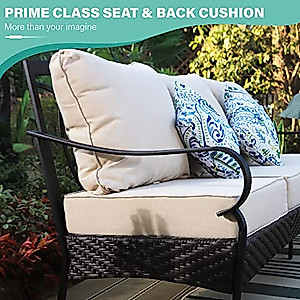 MFSTUDIO Outdoor Patio Furniture Set, 3-Seat Metal Patio Conversation Sofa, Outdoor Rattan Wicker Conversation Sofa Set with Cushion for Garden Porch Poolside,450 LBS