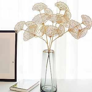 Artificial Golden Plants for Christmas Decoration Ginkgo Leaves Tall 27 Inch, Fake Plant Gold Apricot Leaf Bushes Faux Shrubs Indoor Outdoor Planter Vase Filler Home Garden Wedding Xmas Decor - 2 Pack