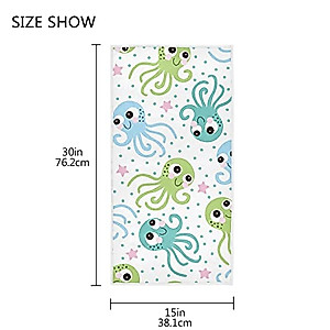 COOLDEER Cute Octopus Towels Cotton Hand Towels, 30" x 15" Cartoon Animals Fingertip Bath Towels Soft & Absorbent Lightweight Polyester Bath Towels for Home Bathroom Hotel Gym Swim Spa Pool