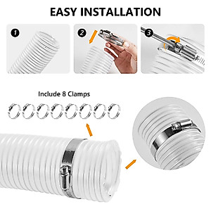 2 1/2" x 30' PVC Dust Collection Hose, Puncture Resistant Fume Collection Hose with 8 Pieces Stainless Steel Hose Clamps, Clear Dust Collector Hose for Woods Dust Debris