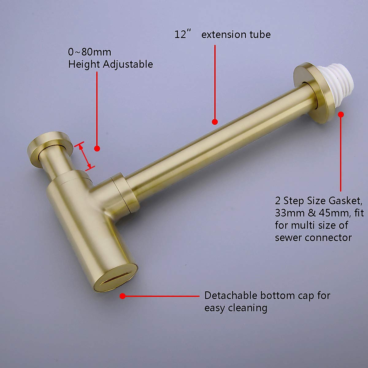 TRUSTMI Bottle Trap, Brass Decorative 1 1/4 Bathroom Sink P Trap, Large Body Round Lavatory Waste Drain Kit, Brushed Gold
