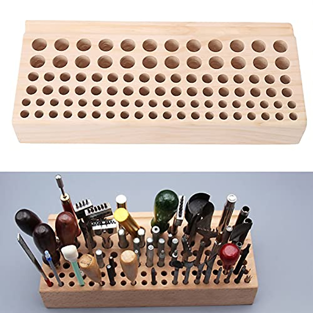 98 Holes Wood Tool Rack Leather Wooden Stamps Stand Holder Organizer for DIY Craft