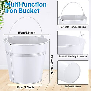 Rtteri 24 Pcs Metal Bucket, Small Metal Bucket, Party Favor Buckets with Handle, 6 x 5 Inch Ice Bucket for Kids, Flower Pot Plant Basket, Mini Toy Containers for Crafts Candy (White)