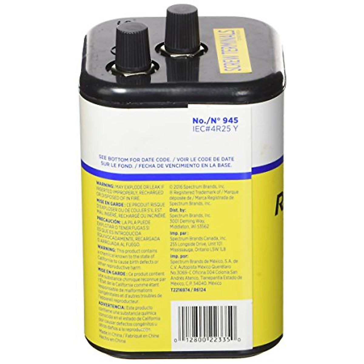 Rayovac 6V Battery 945R4C, Heavy Duty Lantern Battery, 1 Count