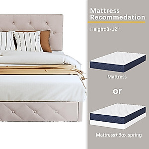 Fluest Full Bed Frame with Headboard Storage Drawers of 4 Upholstered Bed Frame Platform Adjustable Headboard Wooden Slats Support/No Box Spring Needed/Easy Assembly/Mattress Foundation,Beige
