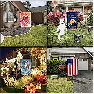 SPIPHY Garden Flag Holder Stand with Shepherd Hook, 48" Weather-Proof Garden Flag Pole with Spring Stoppers and Flag Clip Garden Flag Stand with American Flag(Without Light)