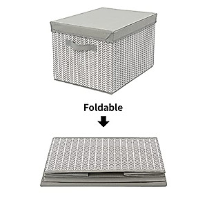 GRANNY SAYS Fabric Boxes with Lids, Storage Bins with Handles, Shelf Baskets for Organizing, Storage Containers Extra Large Storage Boxes for Linens Clothes, Gray/White, 3-Pack