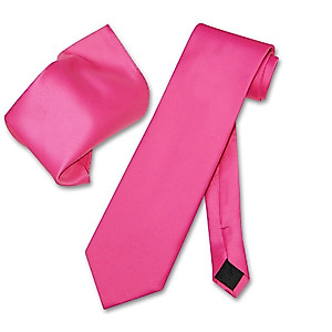 Vesuvio Napoli Solid HOT PINK FUCHSIA NeckTie & Handkerchief Men's Neck Tie Set