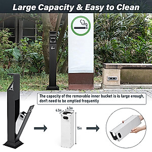 RDUIGT Commercial Butt Receptacle Outdoor Trash Can Black Standing Vertical Ash Bin for Porch Backyard Garage Hotel Driveway Bar