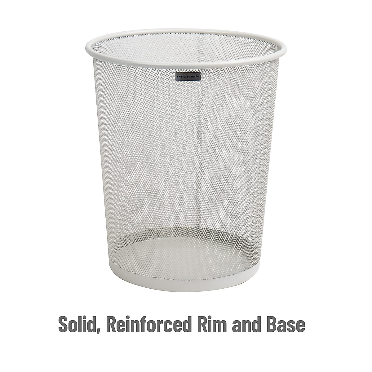 Mind Reader Mesh Trash Can, 16.65L (4.4 gal), Waste Paper Basket, Round, Office, Metal Mesh, 11.5" L x 11.5" W x 13.75" H, White