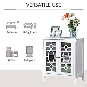 HOMCOM Sideboard Buffet Cabinet, Kitchen Storage Cabinet, Double Glass Door Accent Cabinet with Adjustable Shelves for Entryway, Living Room, White