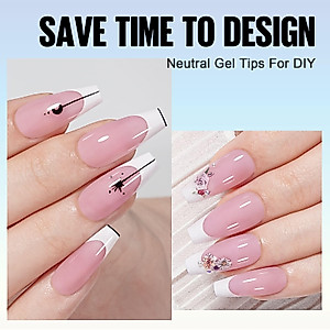 TOMICCA French Tip Press on Nails, Medium Coffin Acrylic Nail Tips, 180Pcs Fake False Nail Tips, 3 in 1 Full Cover Gel Nail Tips for Nail Extensions Light Pink