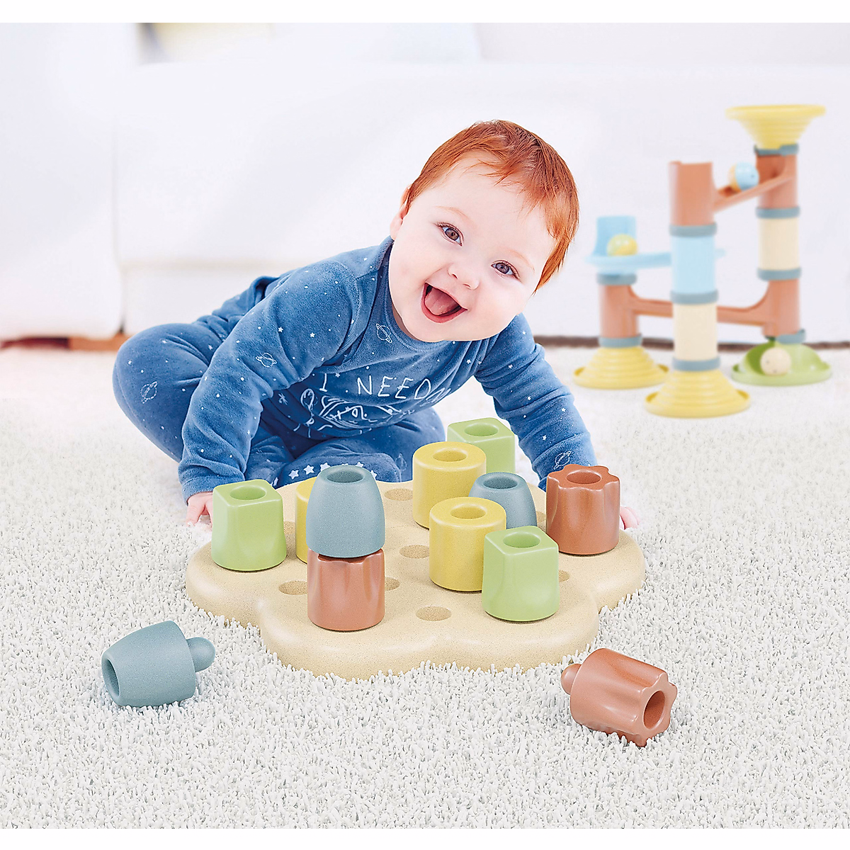 Quercetti Chunky Peggy PlayBio Stacking Toy - Classic Play for Motor Skill Development, Made with Recyclable Bioplastic, for Toddlers and Little Kids Ages 1-3 Years