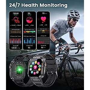 Military Smart Watches for Men with Bluetooth Call,2023 Newest 1.96’’ IP68 Waterproof Tactical Sport Fitness Tracker with Heart Rate, Sleep Monitor,Outdoor Smartwatch for iOS & Android（Black Steel）
