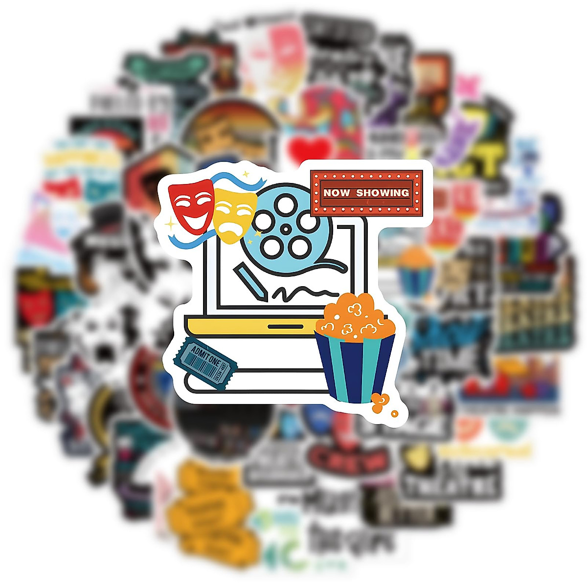 63Pcs Theater Stickers Graffiti Aesthetics Waterproof Vinyl for Kids Girls Boys Teens Adults for Water Bottles Laptop Suitcase for Birthday Party Supplies Halloween Decoration Favors