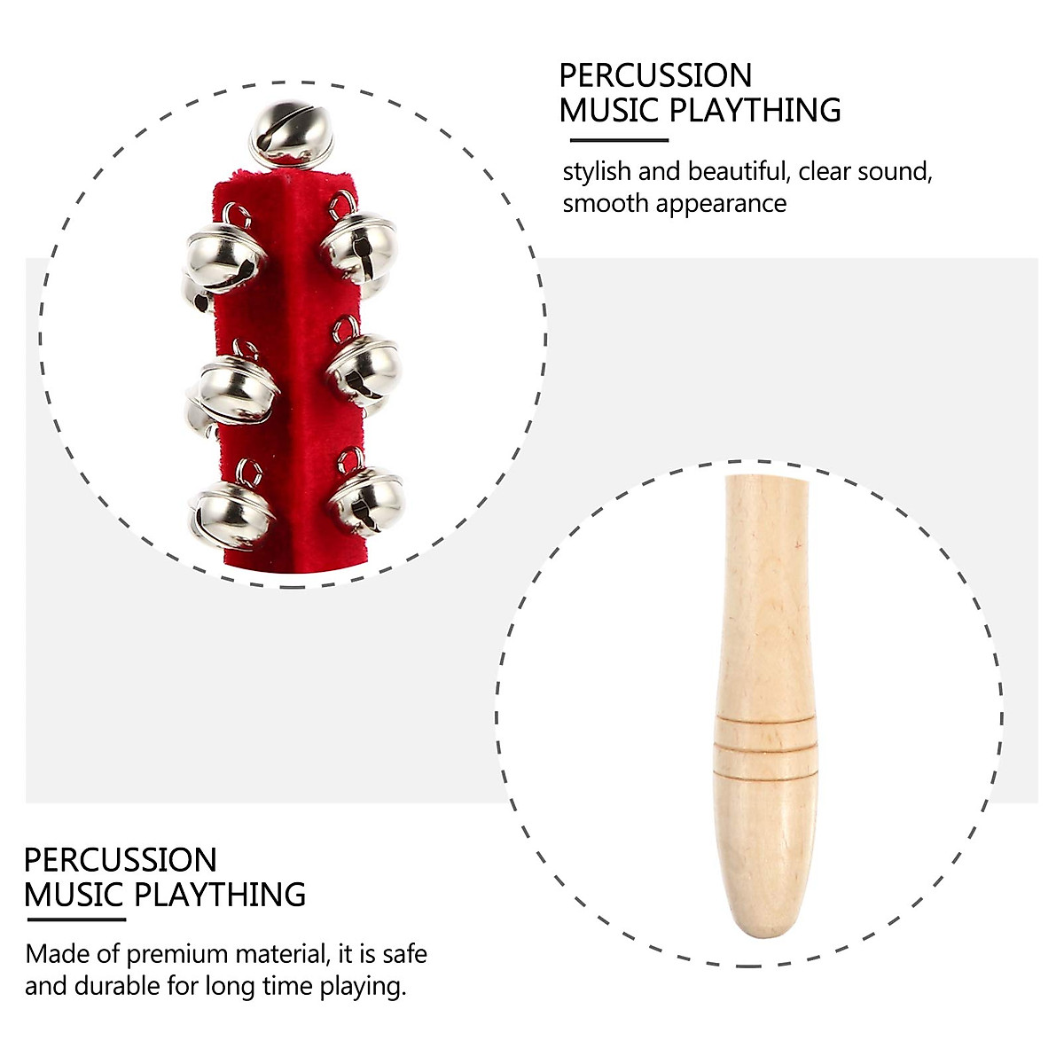 NUOBESTY 2pcs Christmas Hand Jingle Bells Wooden Shaker Jingle Bells Stick Musical Percussion Instrument Toy Kids Sleigh Bells for for Holiday Home Christmas Decoration Red
