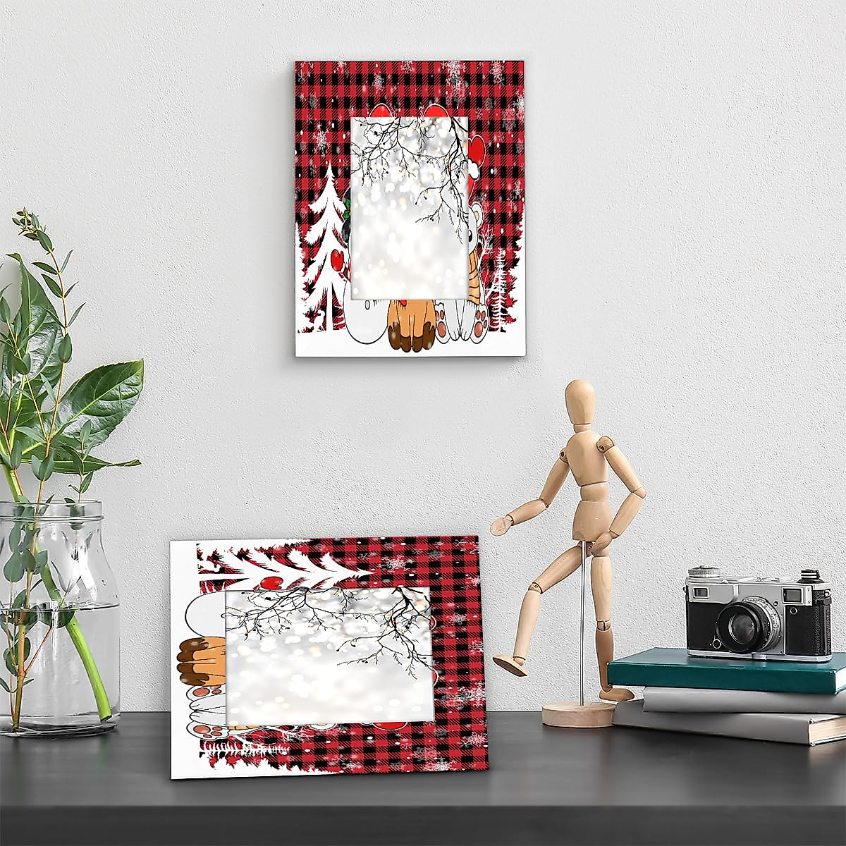 Bardic 4x6Picture Frames, Red Grid Wooden Photo Frame Fits 3x5 with Mat or 4x6 Without Mat Photo Frames for Wall Mounting or Tabletop Display for Home Gallery Decor