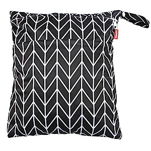 Damero Travel Wet and Dry Bag with Handle for Cloth Diaper, Pumping Parts, Clothes, Swimsuit and More, Easy to Grab and Go (Medium, Black Arrows)