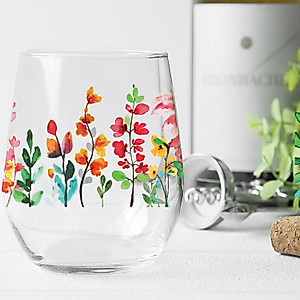 Toasted Tales Wildflowers Lake and Lodge Collection | 16 oz Stemless Wine Glass | Seasonal Outdoor Home Décor Accessory Glassware | Forest Animals Design | Wine Tasting Gift For Her