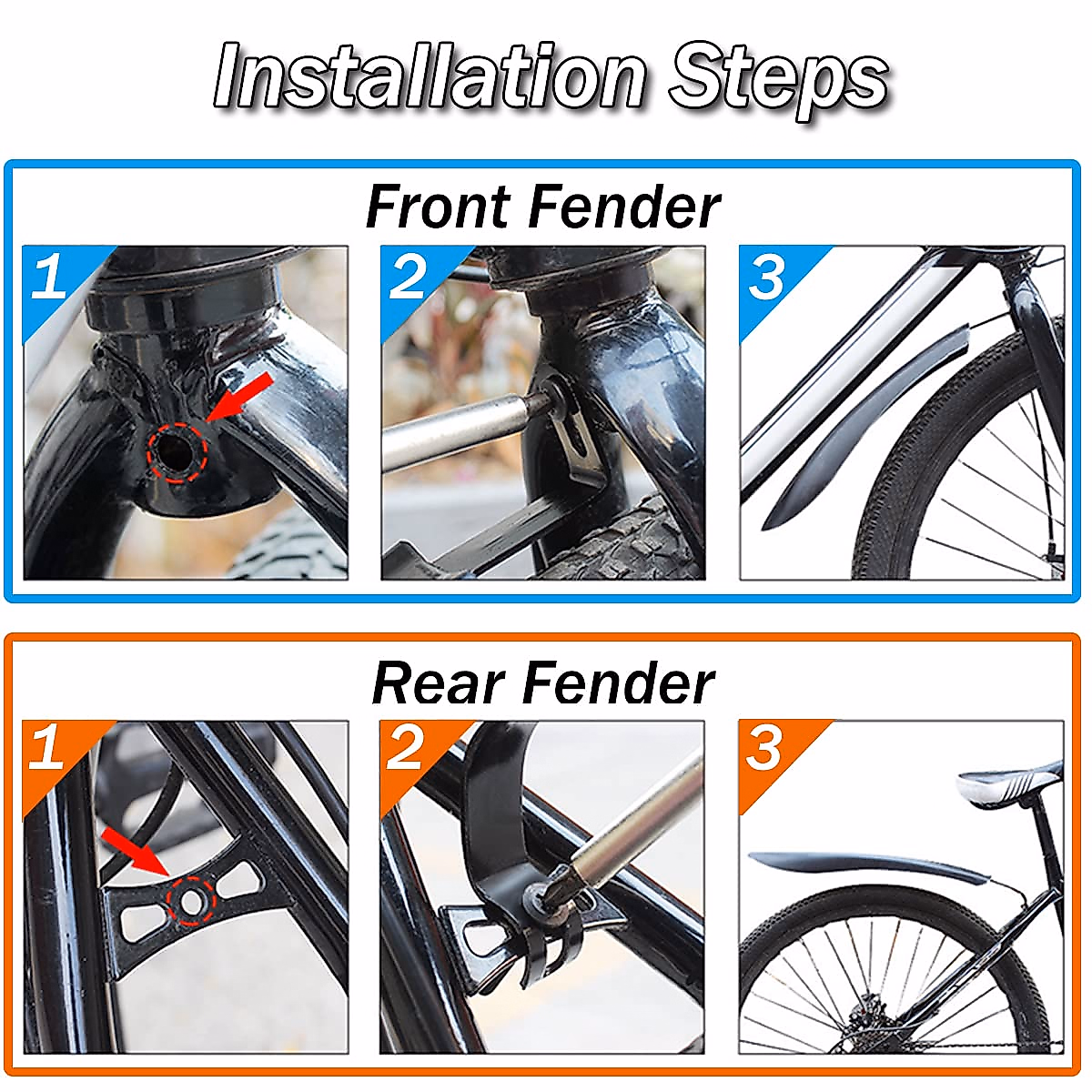 TXMACHINE Mountain Bike Fender Bike Mudguard Set for 24'' 26'' 28" with 1 Bicycle Front and 1 Rear Fenders (1 Set)