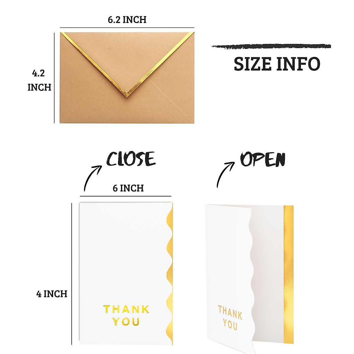 Winoo Design Luxury Thank You Cards with Envelopes - 20PK Gold Thank You Notes 4x6 Inches Baby Shower Thank You Cards Wedding Thank You Cards Small Business Graduation Funeral Bridal Shower