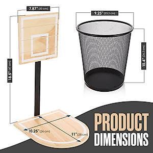 Houseables Basketball Trash Can, Basketball Hoop Trash Can, Basketball Garbage Can, 19”x10”, Brown, Wood, Basketball Hoop Basket, Basketball Net Trash Can, Basketball Wastebasket, Basketball Trashcan