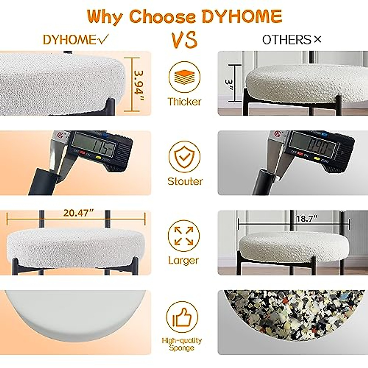 DYHOME Dining Chairs Set of 6, White Boucle Dining Room Chairs with Curved Backrest, Upholstered Mid Century Modern Dining Chairs with Black Metal Legs