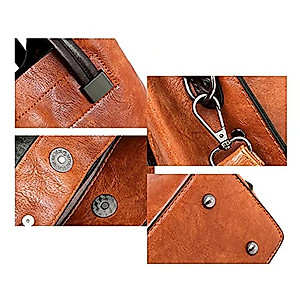 GJGJTER Synthetic PU Leather Tote for Women Simple One-shoulder Portable Messenger Crossbody Hobo Bags 3-piece Set-Brown