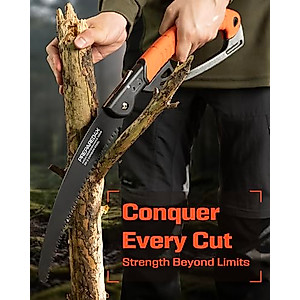 Portable Survival Folding Hand Saw - 11'' Steel Blade, Camping Saw, Heavy Duty & Lightweight w/Non-Slip Handle & Hand Guard - Compact Pocket-Sized Pruning Saw for Outdoor, Camp, Garden, Tree Pruning