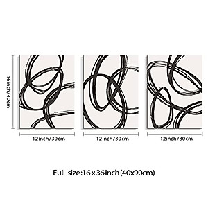 Pinetree Art Black and White Wall Art Abstract Line Art Canvas Print Painting Modern Wall Decor Artwork (black and white, 12"x16"x3pcs)