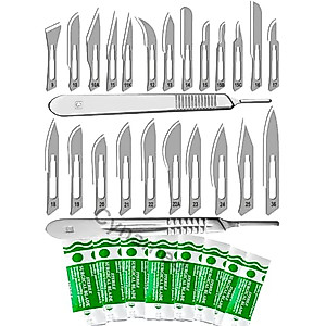 120 STERILE SCALPEL HANDLE BLADES #10#11#15#20# 21#22 +2 FREE Scalpel handle #3 and #4 Suitable for Dermaplaning, Crafts, for Biology Lab Anatomy, Practicing Cutting, Sculpting, Repairing