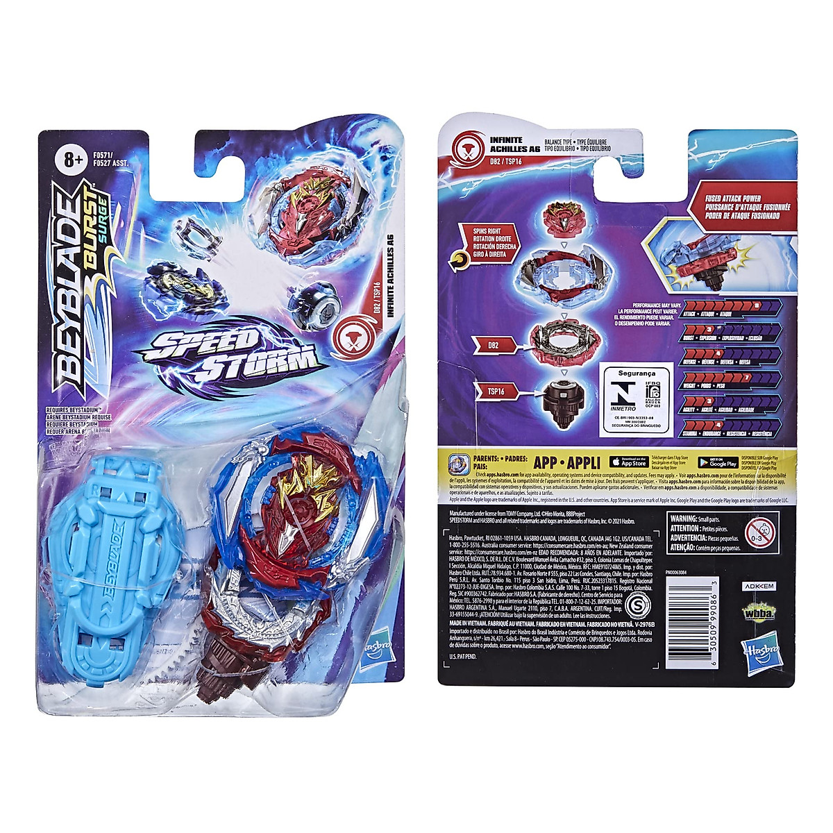 Beyblade Burst Surge Speedstorm Infinite Achilles A6 Spinning Top Starter Pack – Balance Type Battling Game Top with Launcher, Toy for Kids