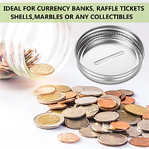 JMIATRY 50Pcs Coin Slot Lids for Regular Mouth Mason Jar, Polished Rust Resistant Canning Lids, Money Saving Jars Silver Slotted Lids, Metal Coin Slot Lid for Regular Mouth Ball, Use for 2.75 Inch