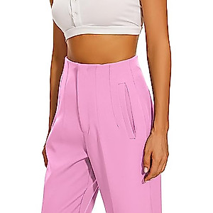 Kusogiay High Waist Dress Pant for Women Business Trousers Work Office Pants with Pockets(Large,Light Pink)