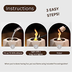 Tabletop Fire Pit – Smokeless & Odor Free Mini Fire Pit – Indoor & Outdoor Smores Maker – Portable Tabletop Fireplace – Modern Durable Concrete Fire Bowl – 1 Hour Burn Time – White